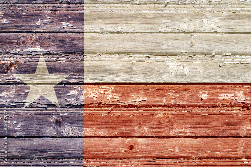 The flag of the state of Texas with the texture of old wooden boards ...