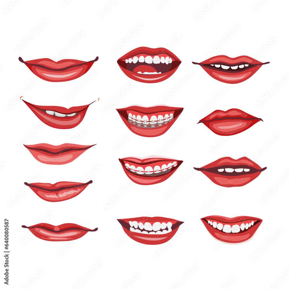 Cartoon mouth,Lips Vector set.Smiling mouth,Laughing lips,Talking mouth ...