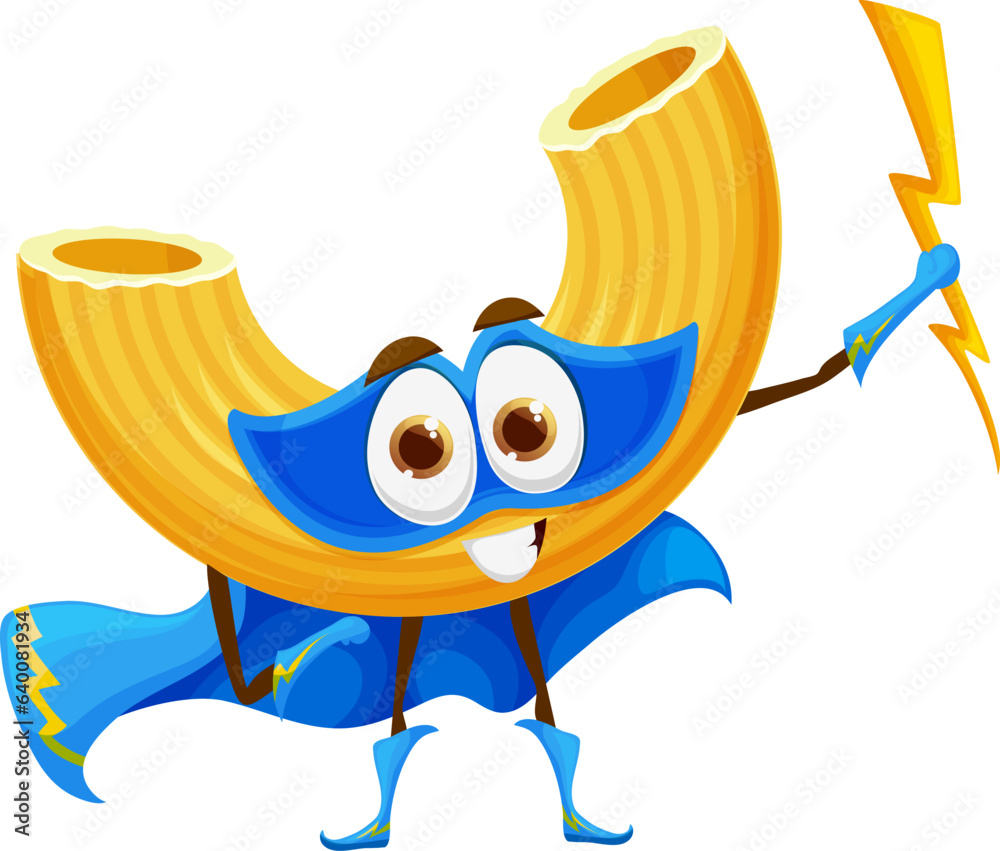 Cartoon pasta superhero, gobetti rigati character in super hero costume ...