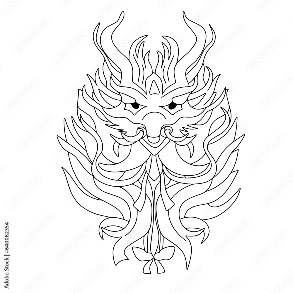 Dragon head in doodle style. Hand drawn dragon face, Chinese ...