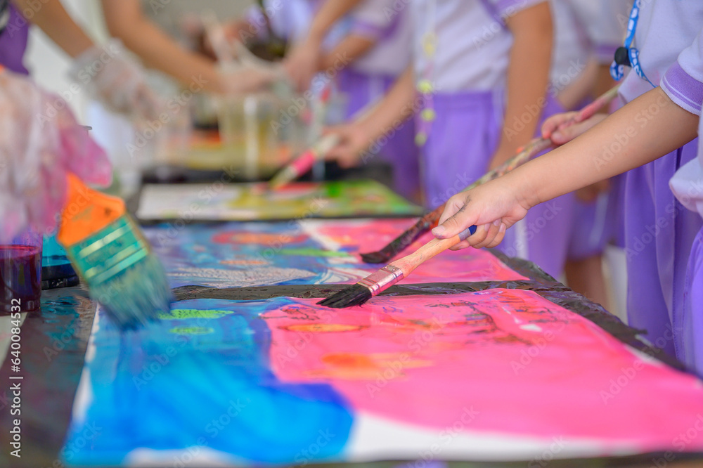 Children and friends paint with their own creativity in colorful colors ...
