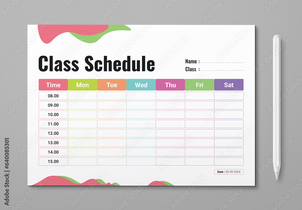 Class Schedule Design Template Stock Template | Adobe Stock