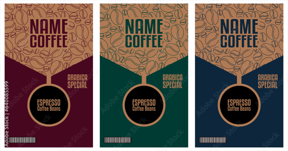 Vector set of three coffee bean labels sticker vintage elegant ...
