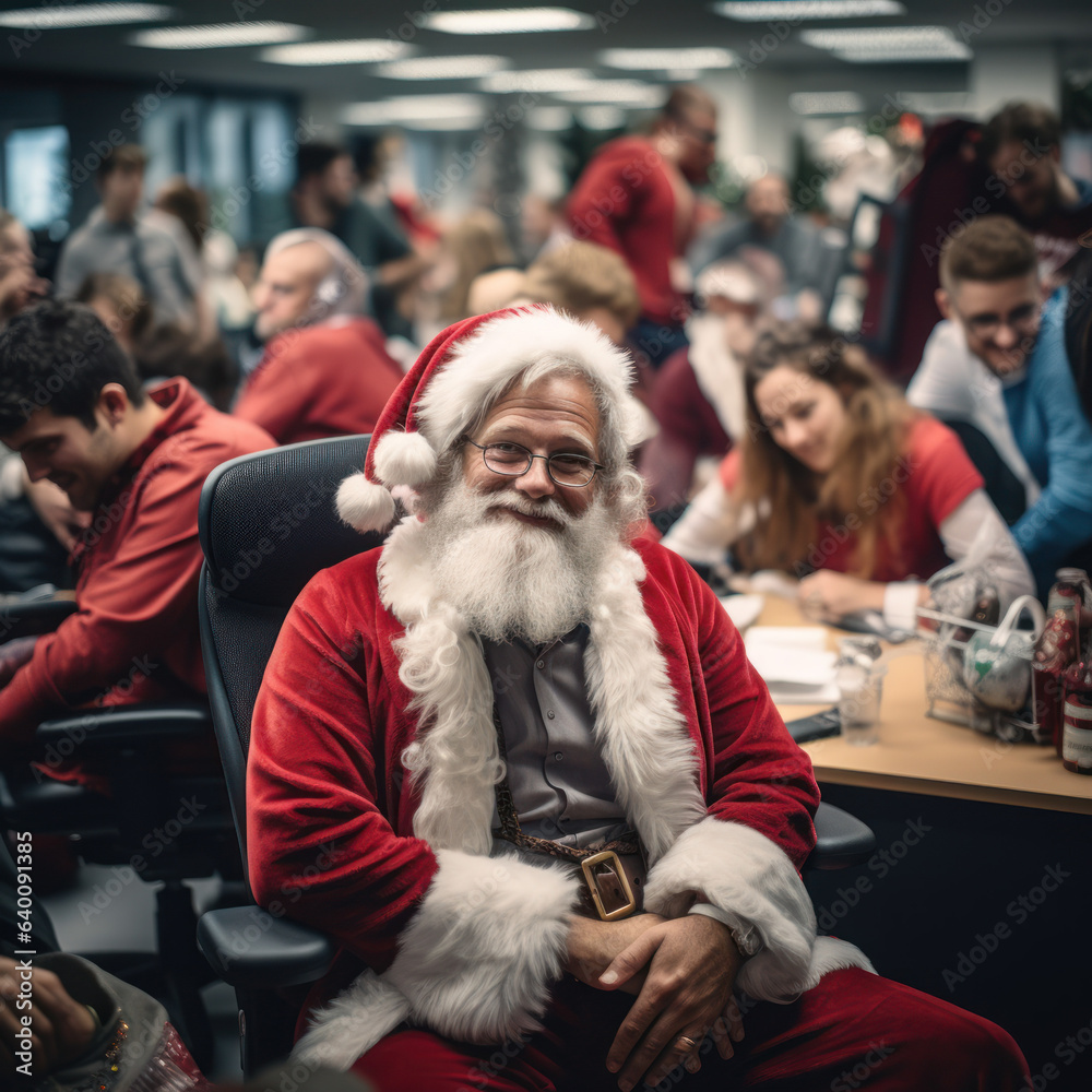 Office Secret Santa: Men Dressed as Santa Claus in a Crowded Workspace ...