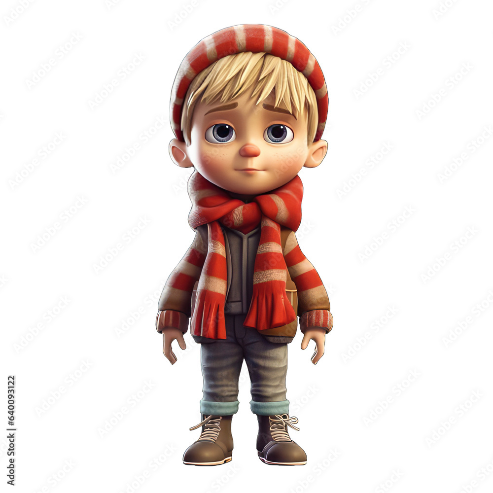 3D cartoon character a cute little boy wear jacket, Isolated ...