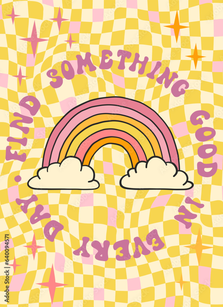 Groovy retro poster. Hippie style background. Groovy rainbow. 60s and ...
