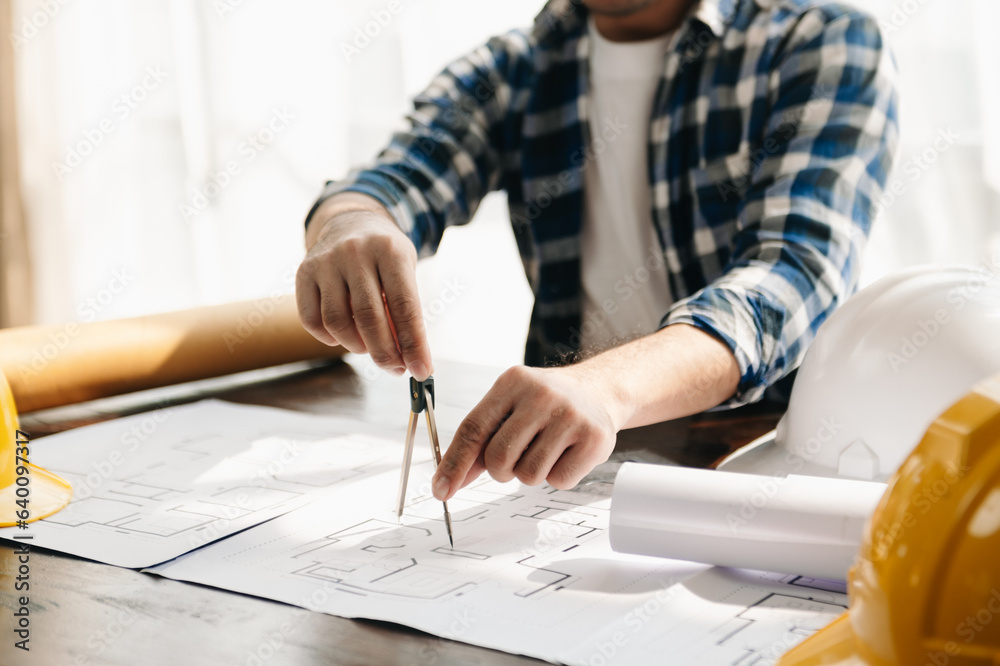 Engineer teams meeting working together wear worker helmets hardhat on ...