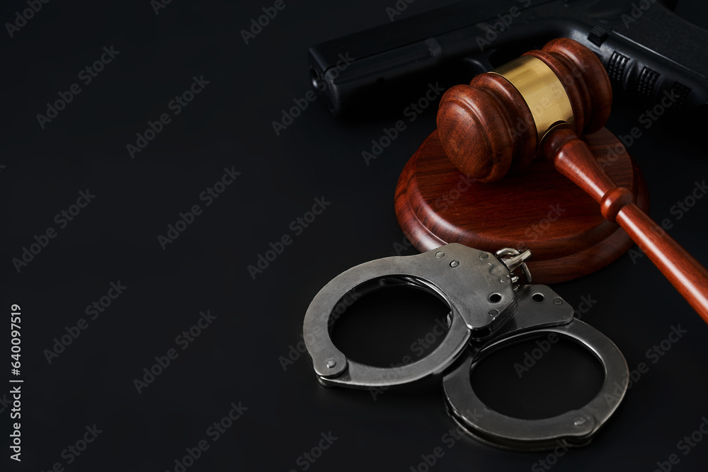 concept of criminal crime illegal law legal justice on black background ...
