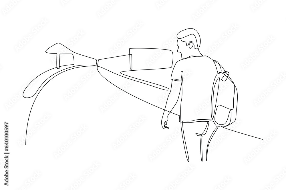 Continuous one line drawing People going along city street. Urban ...