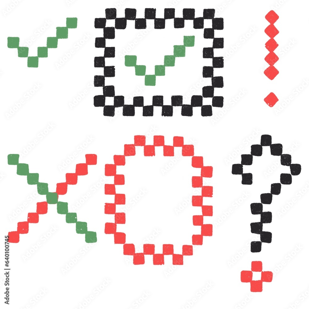 Illustration of pixel mark and crosshairs yes and no button video game ...