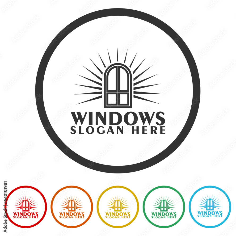 Windows logo design template. Set icons in color circle buttons Stock ...