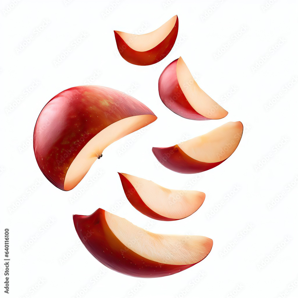 Falling red apple slice isolated on white background with clipping path ...