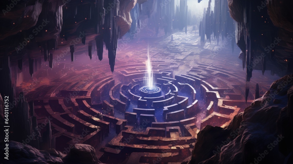 Crystal geode revealing labyrinth universe | generative ai Stock ...