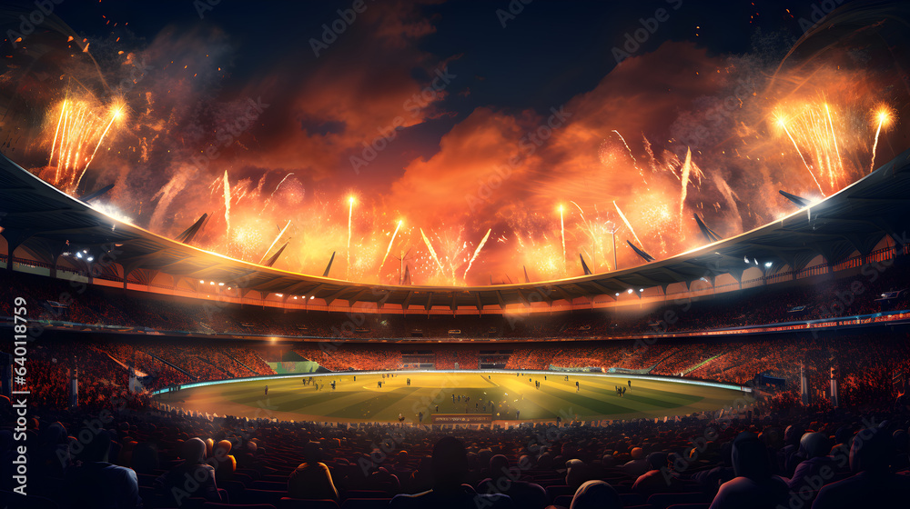 Fireworks In Cricket Stadium After Winning Tournament, Worldcup Stock ...