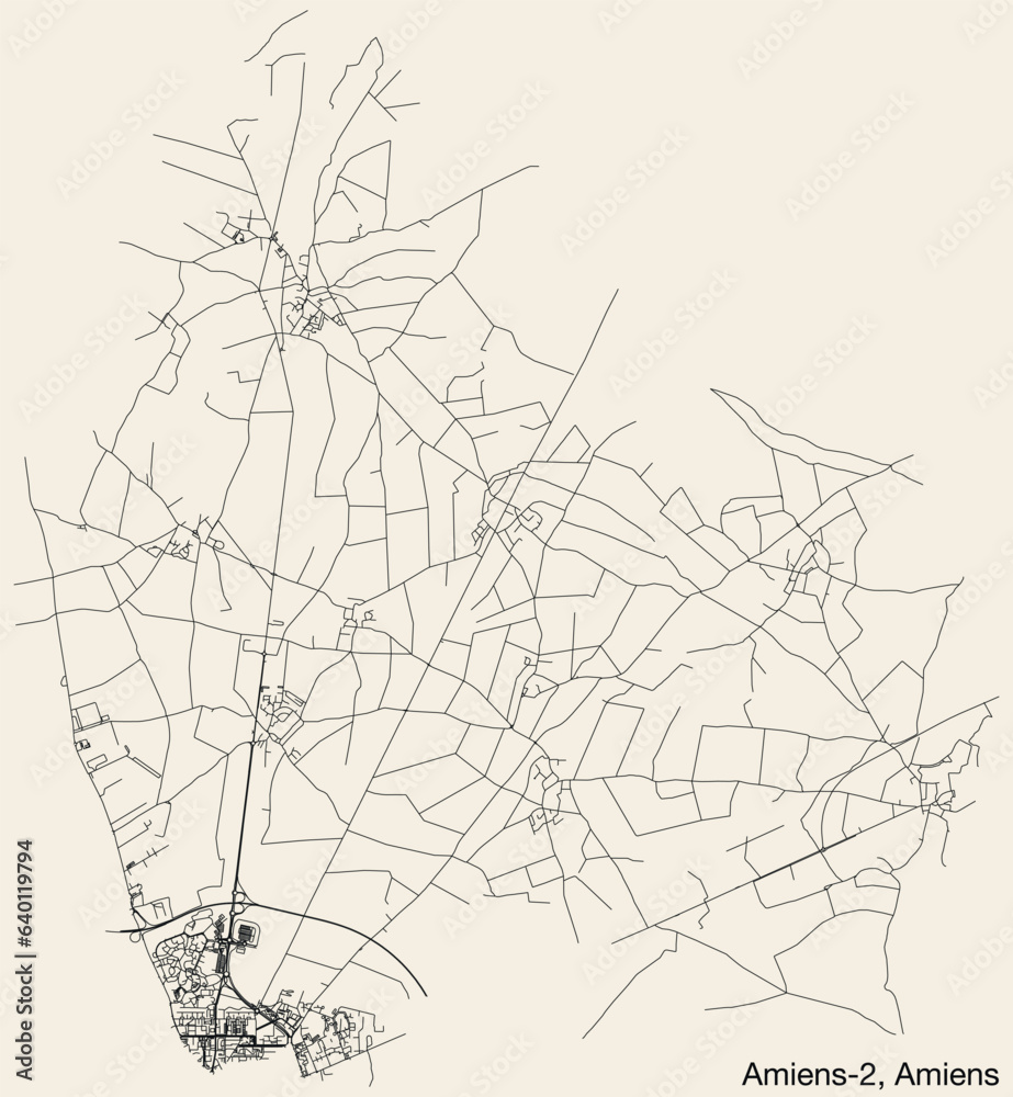 Detailed hand-drawn navigational urban street roads map of the AMIENS-2 ...