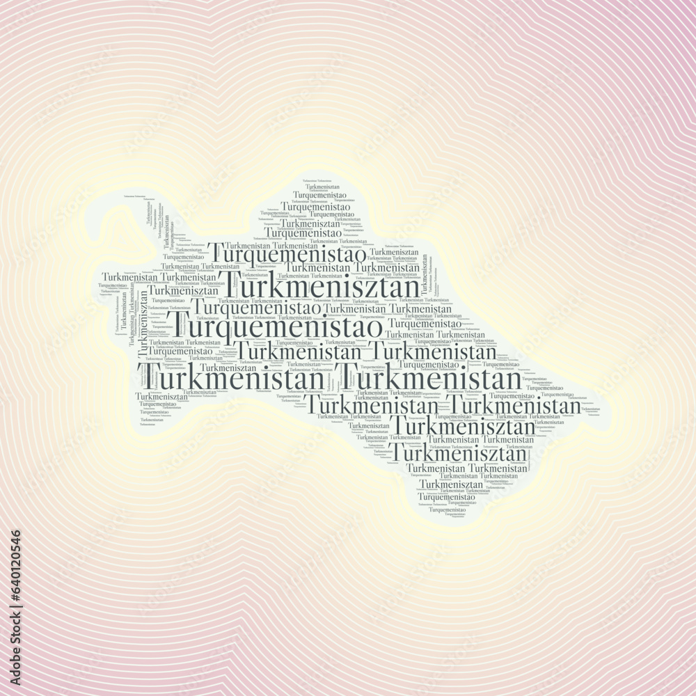 Turkmenistan shape formed by country name in multiple languages ...