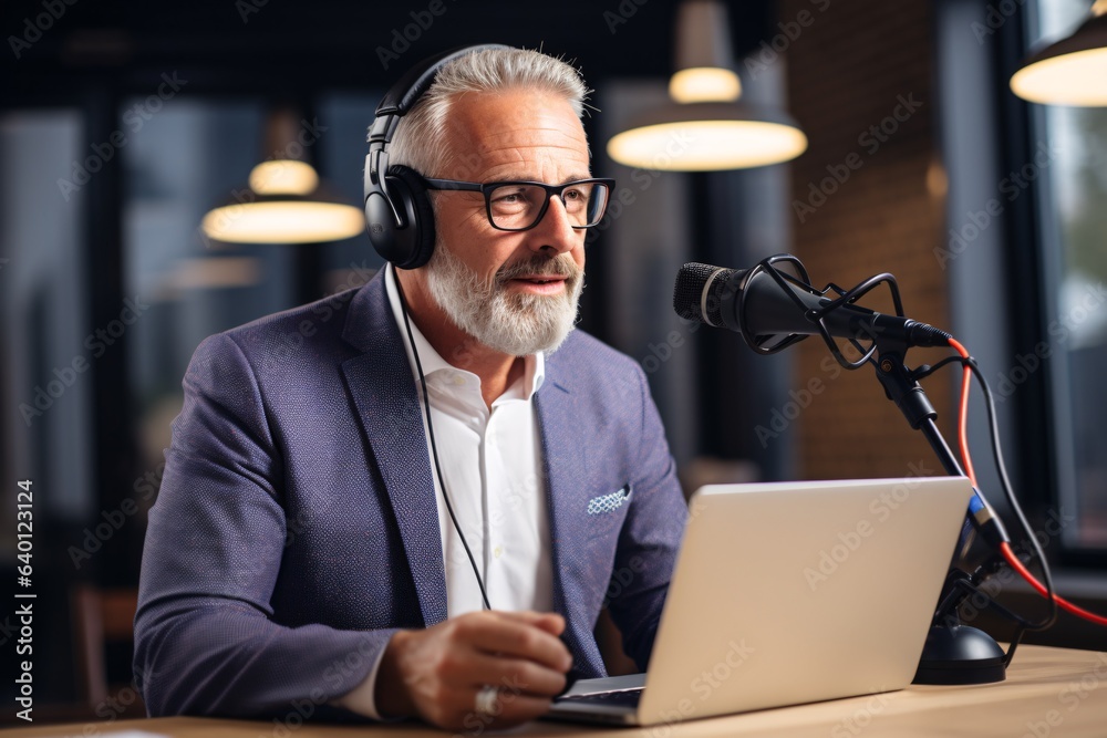 an older man with deep-set lines of wisdom on his face, speaking into a ...