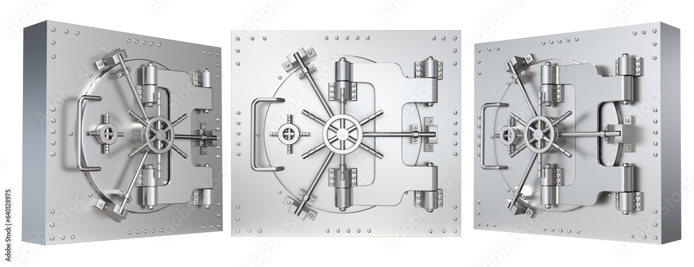 Bank vault door isolated or Huge metal round safe door. Gate mechanism ...