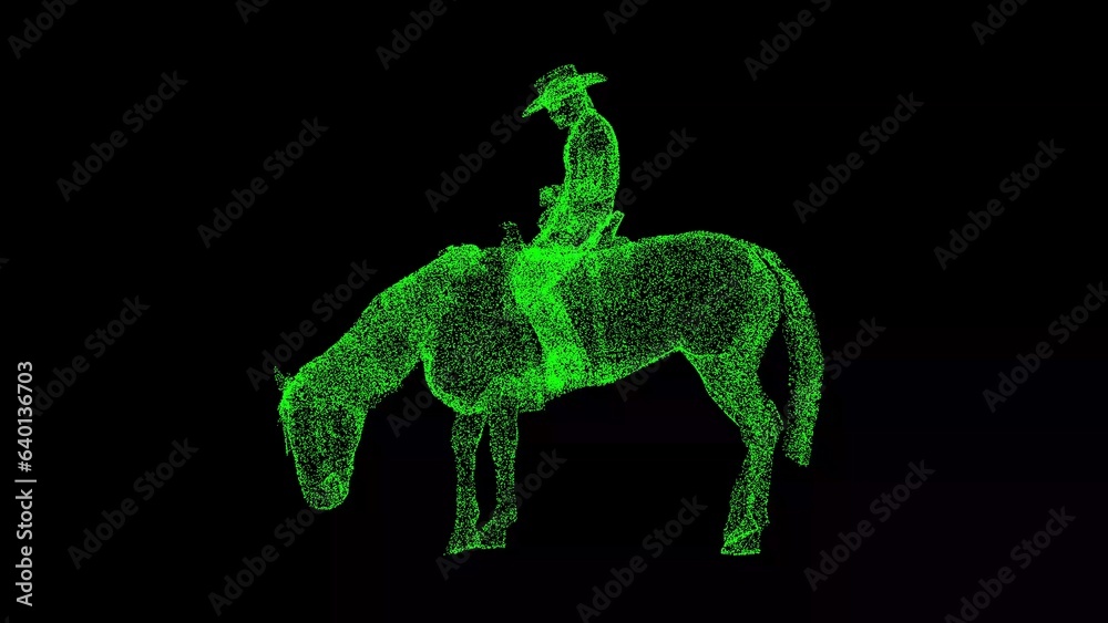 3D Cowboy on horseback on black bg. Rancher Man on Horse. Horse riding ...