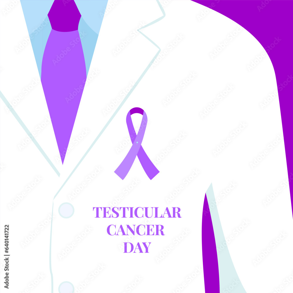 Testicular cancer awareness day poster background. Doctor with violet ...