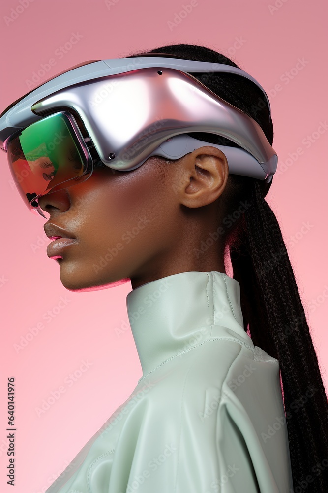 Foto de A mysterious woman dressed in a futuristic uniform and equipped ...