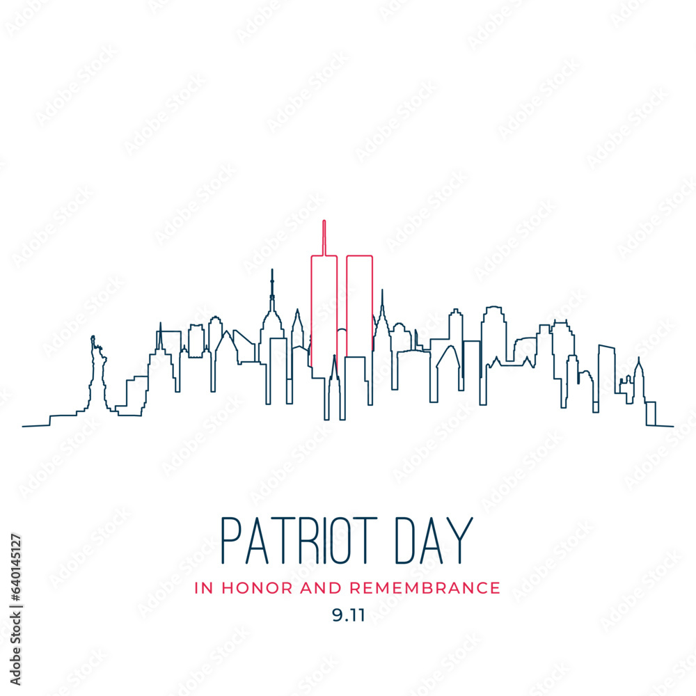 911 Patriot Day In honor and remembrance. NYC Skyline in line style ...