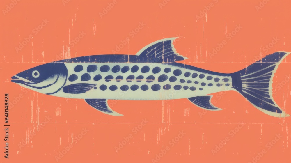 Minimalist retro design of a fish. Horizontal banner, poster, card ...