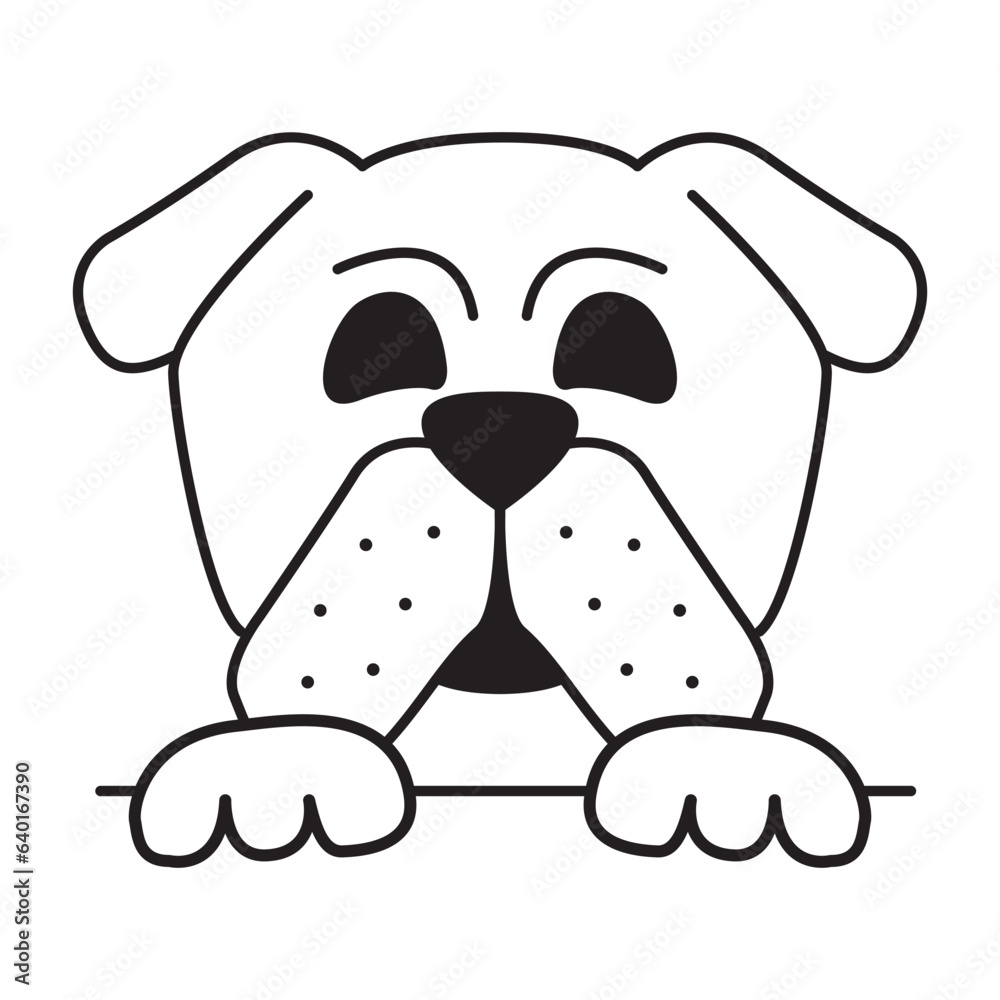 Cute puppy paws up over wall.Dog hanging on border.Outline vector ...