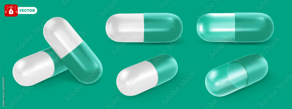 Vetor de Green white and transparent empty medical capsule pill. 3d ...