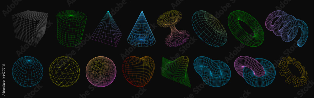 Collection of wireframe lowpoly 3d geometric shapes, Platonic solids ...