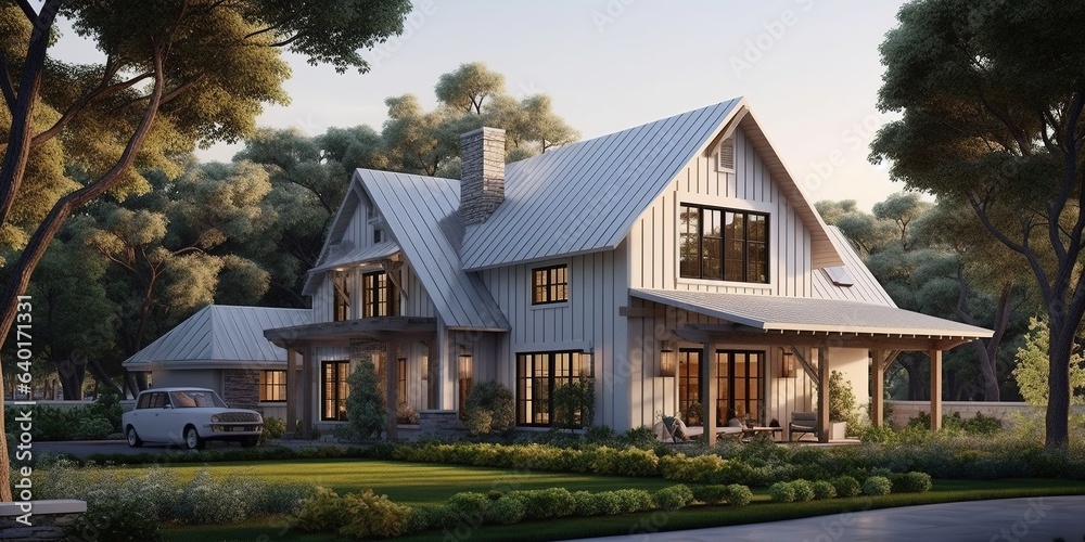 Home architecture design in Modern Farmhouse Style with Gabled roof ...