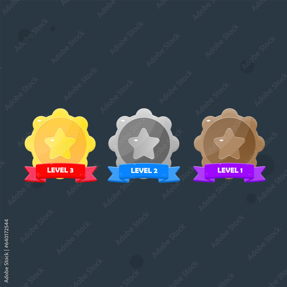 Game UI Set Golden Silver Bronze Coins Stars Medals Reward Level Grade ...