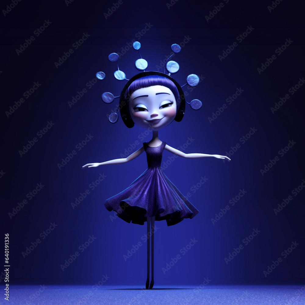 In a 3D digital illustration, a girl with strikingly large expressive ...