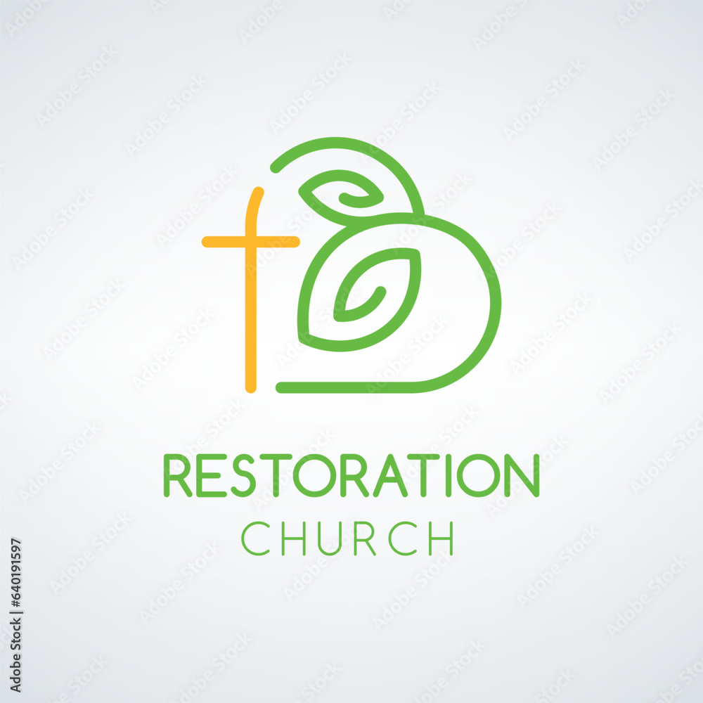 Letter B with leaves and cross church organization Logo design template ...