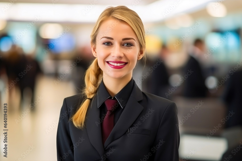 Friendly Ground Hostess at Airport Check-In Stock Photo | Adobe Stock