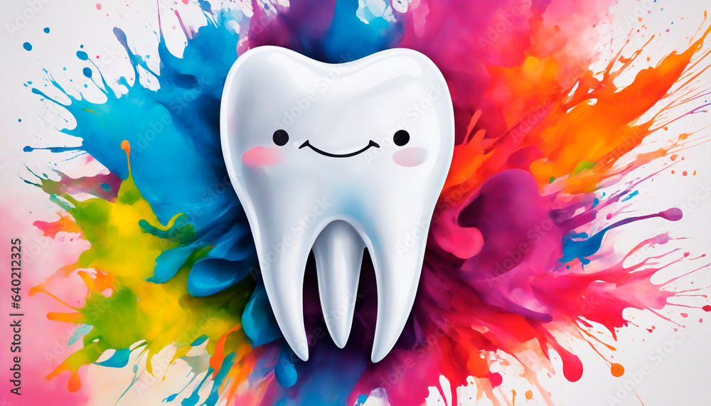 Tooth with smile on watercolor splash background Stock Illustration ...