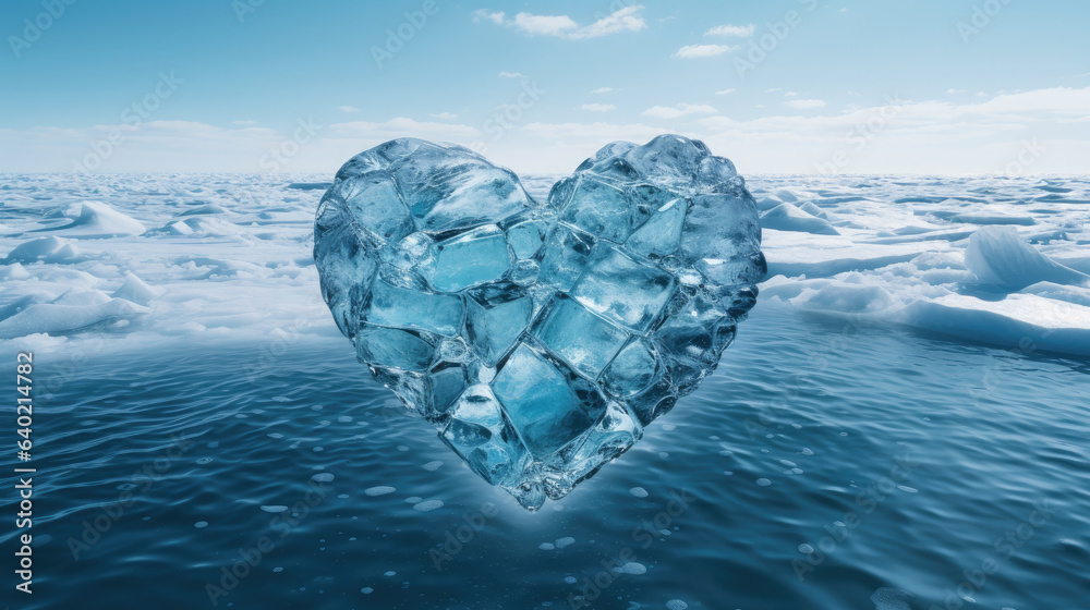 Generative AI, heart shaped ice figure or iceberg, north pole ...