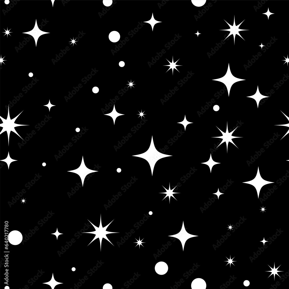 Star seamless pattern. Bright sparkles firework symbols background. Decoration twinkle, glowing ...