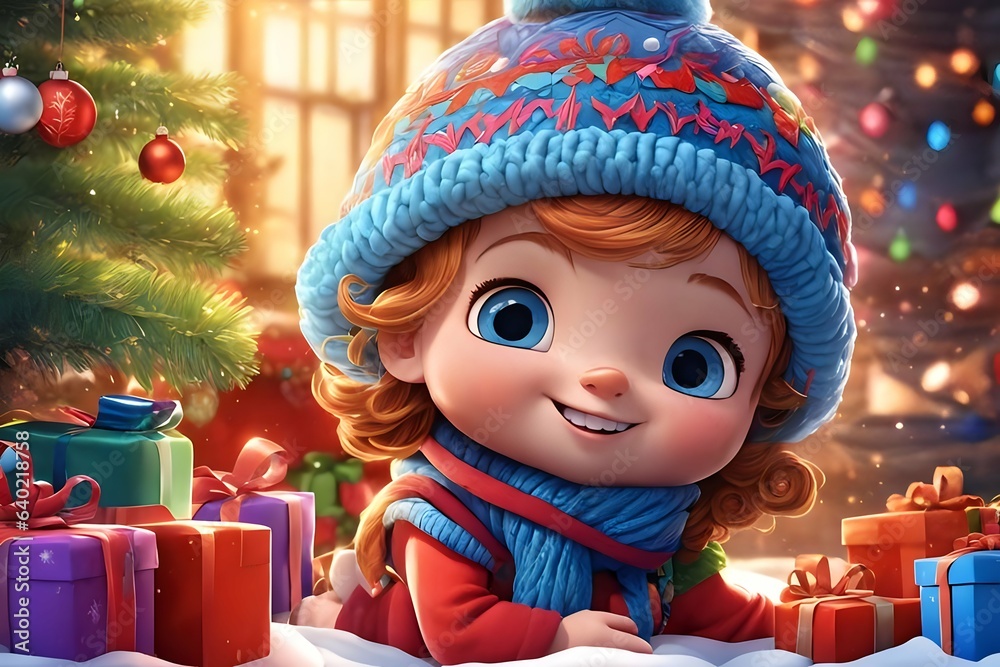 Cartoon child with christmas presents, 3d render, Animated Stock ...