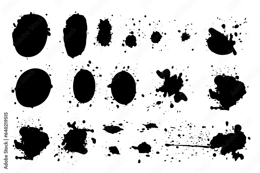 Grunge ink black paint splotch. Splash of paints, spray drops staining ...