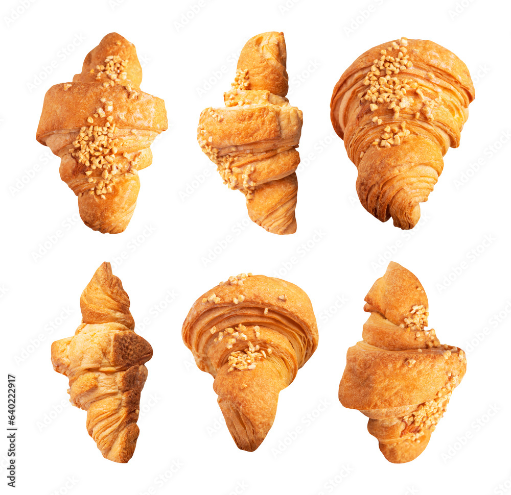 Cut out fresh classic french croissant sprinkled with nuts isolated on ...