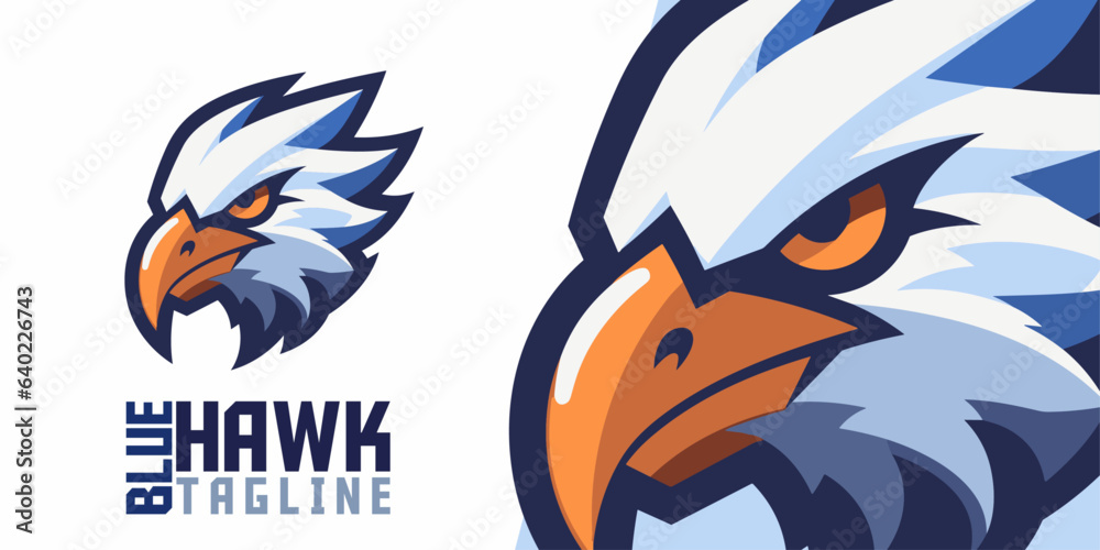 Aerial Mascot Imagery: Illustrated Blue Hawk, Eagle, Falcon Logos ...