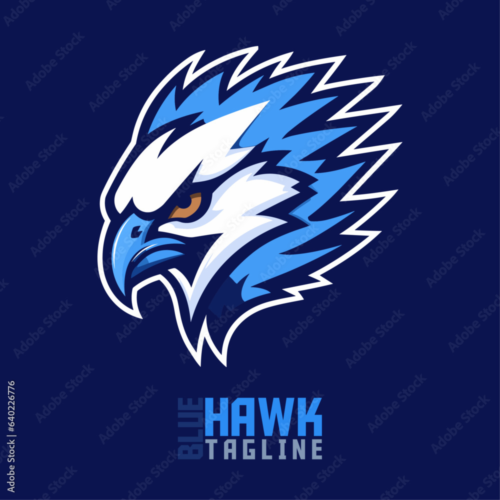 Illustrated Blue Hawk, Eagle, Falcon Logos: Captivating Illustrations ...