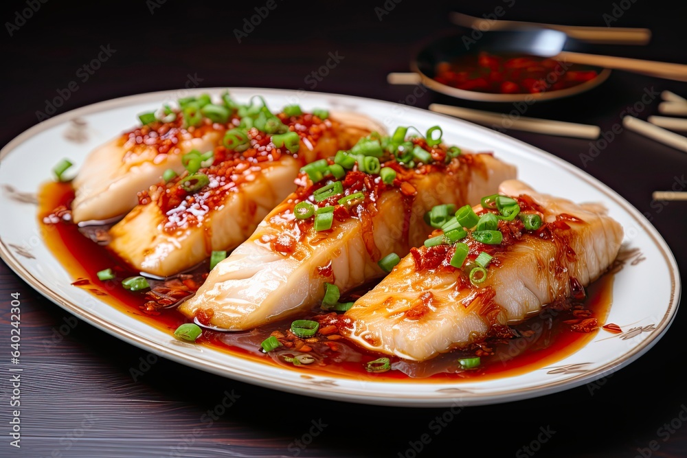 Chinese Steamed Cod with Soy Sauce on Delicious Asian Background ...