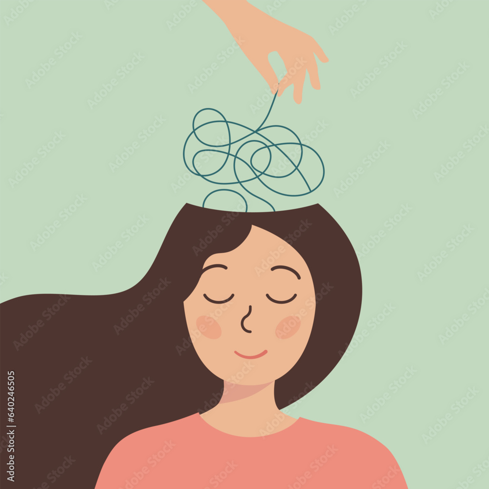 disturbing thoughts. portrait of a girl with a tangled ball of thoughts ...