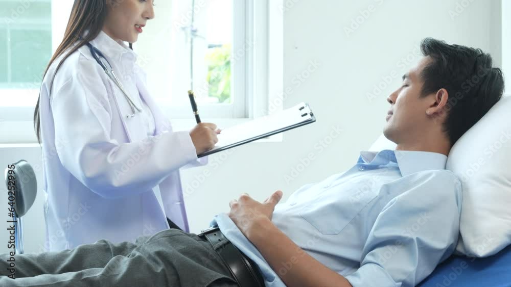 4k slow motion of female doctor specialist and male patient Office ...