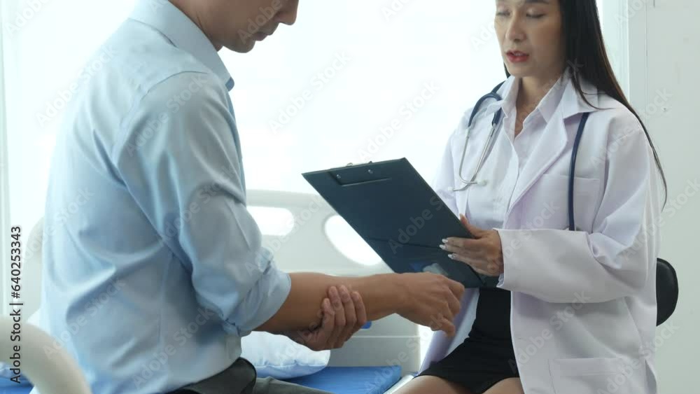 4k slow motion of female doctor specialist and male patient Office ...