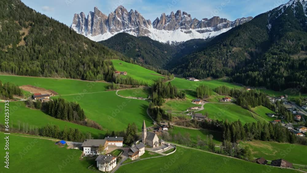 Spring landscape with shurch in Santa Magdalena village, Italian ...