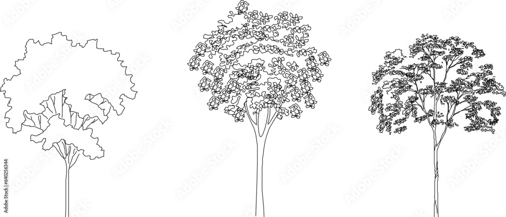 Vector sketch of tree and plant design illustration front view for plan ...