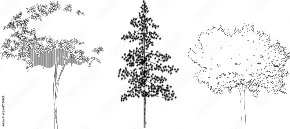 Vector sketch of tree and plant design illustration front view for plan ...